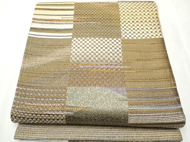 平和屋着物●両面　全通柄袋帯　市松文　金糸　正絹　逸品　CAAX1394hy