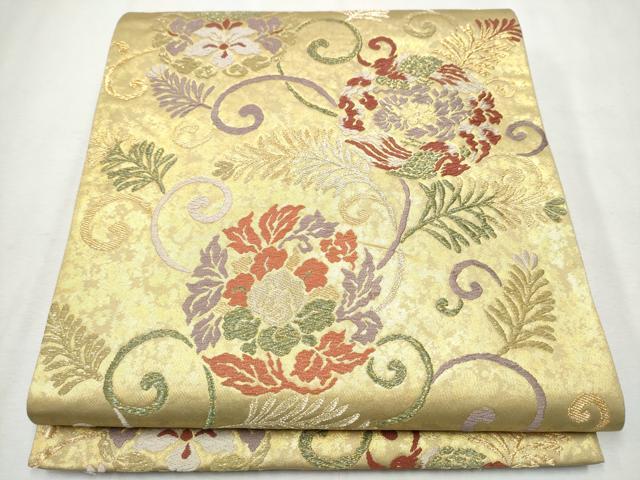 平和屋着物●六通柄袋帯　花唐草文　金糸　引箔　正絹　逸品　CAAX1413hy