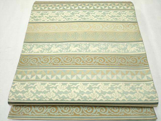 平和屋着物●ファッションデザイナー　稲葉賀恵　六通柄袋帯　横段動物吉祥文　金糸　正絹　逸品　CAAX1420hy