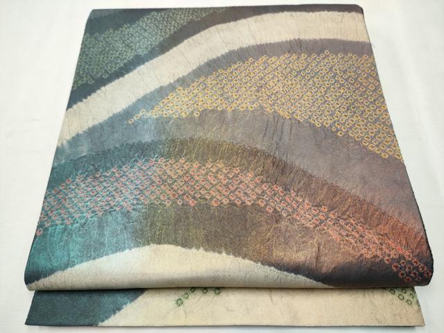 平和屋着物●六通柄袋帯　本場染大島紬地　絞り　霞文　正絹　逸品　CAAX1430hy