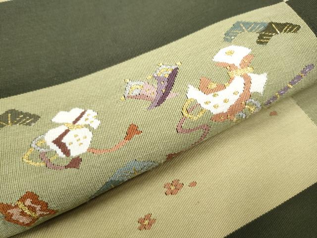 平和屋着物○爪掻き本綴れ 八寸名古屋帯 松竹梅宝尽くし文 金