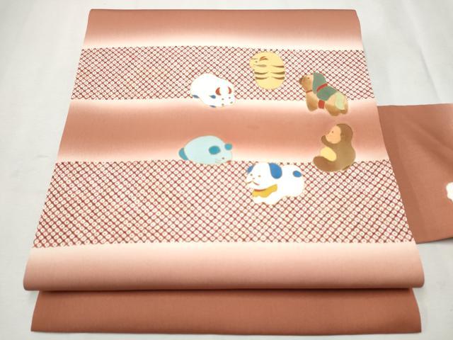 平和屋着物●塩瀬　九寸名古屋帯　十二支　金彩　正絹　逸品　CAAX1449hy