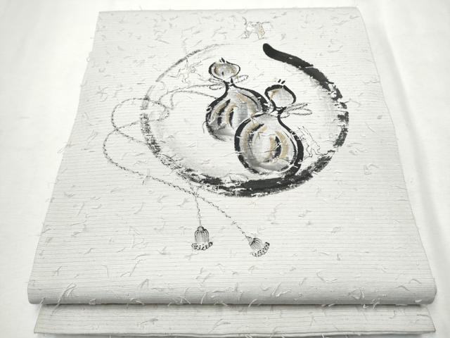 平和屋着物●九寸開き名古屋帯　髭紬　鳥獣戯画　瓢箪文　金彩　正絹　逸品　CAAX1451hy