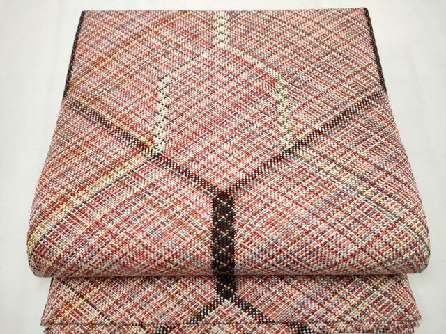 平和屋着物●八寸名古屋帯　組織　幾何学文様　正絹　逸品　CAAX1457hy