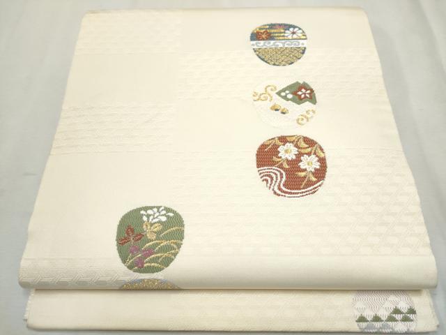 平和屋着物●九寸開き名古屋帯　流水草花丸文　金糸　正絹　逸品　CAAX1466hy