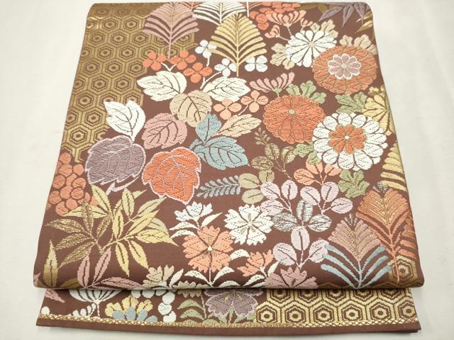 平和屋着物●六通柄袋帯　唐織　草花文　金銀糸　正絹　逸品　CAAX1490hy