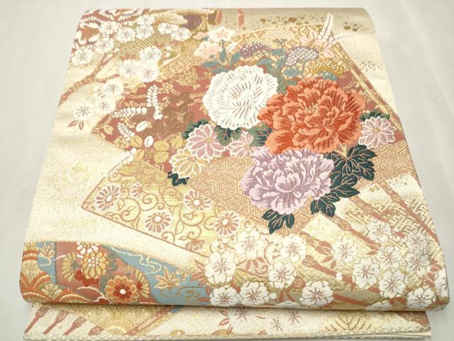 平和屋着物●六通柄　本袋帯　誰が袖扇　金糸　正絹　逸品　CAAX1493hy