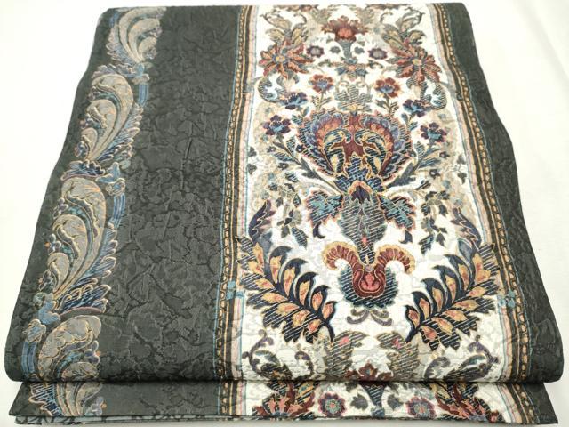 平和屋着物●両面　全通柄袋帯　ふくれ織　更紗吉祥花文　金彩　正絹　逸品　CAAX1495hy