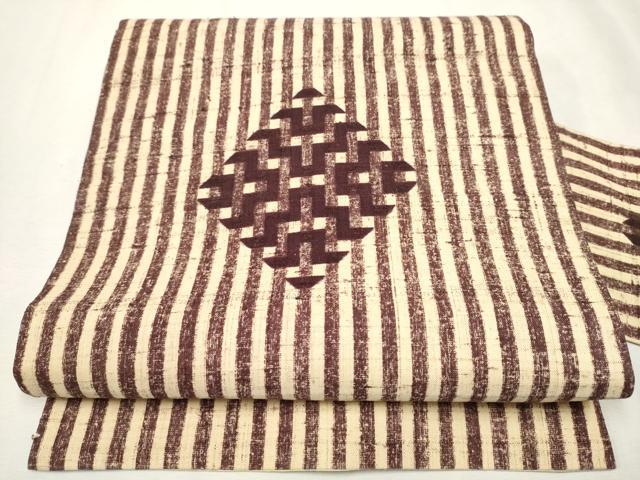 平和屋着物●九寸名古屋帯　紬地　菱文　正絹　逸品　CAAX1502hy