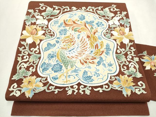 平和屋着物●九寸名古屋帯　作家物　鳳凰更紗花唐草文　金彩　鬼しぼ縮緬　正絹　逸品　CAAX1504hy