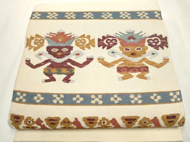平和屋着物●六通柄　本袋帯　紬地　インカ文様　ビラコチャ　正絹　逸品　CAAX1519hy