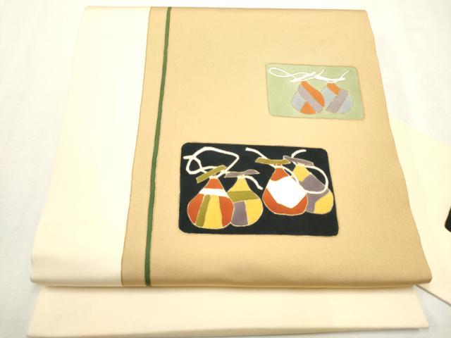 平和屋着物●塩瀬　九寸名古屋帯　成物　金彩　正絹　逸品　CAAX1527hy