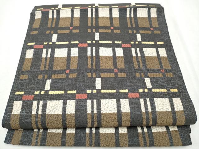 平和屋着物●八寸名古屋帯　格子柄　正絹　逸品　CAAX1582hy