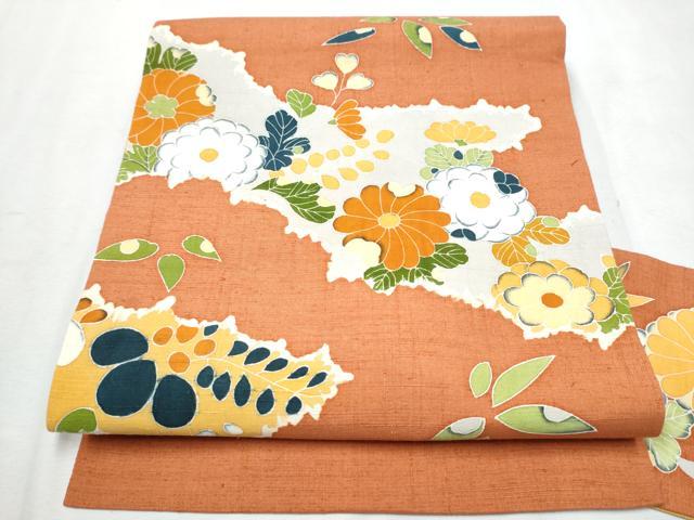 平和屋着物●九寸名古屋帯　紬地　草花文　正絹　逸品　CAAX1593hy