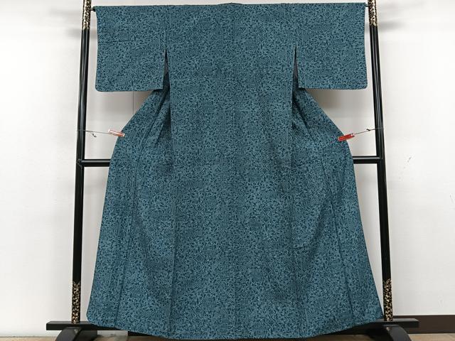 平和屋着物▽上質な小紋 単衣 紬地 更紗花唐草文 正絹 逸品 CAAX2458xi