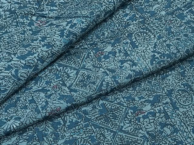 平和屋着物▽上質な小紋　単衣　紬地　更紗花唐草文　正絹　逸品　CAAX2458xi