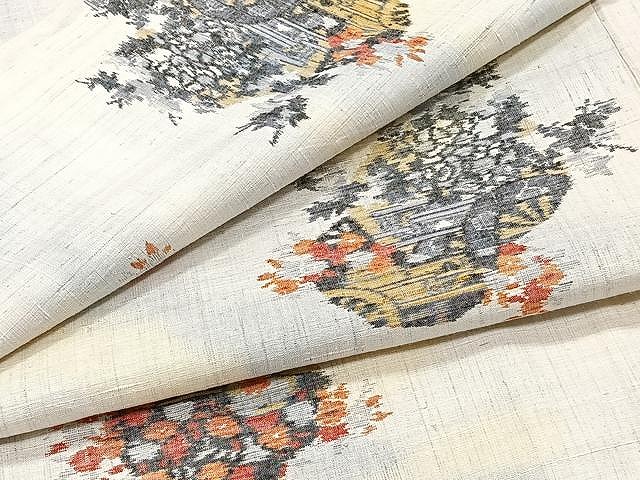 平和屋着物▽上質な紬　単衣　花車文　正絹　逸品　CAAX2473xi