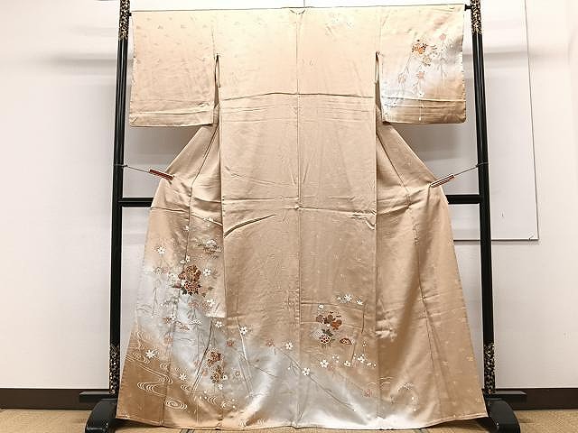 平和屋着物▽訪問着　単衣　雪輪枝垂れ桜文　暈し染め　金彩　正絹　逸品　CAAX2477xi