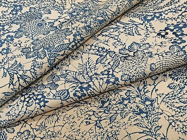 平和屋着物▽上質な紬　単衣　本藍　型絵染　草花文　正絹　逸品　CAAX2480xi