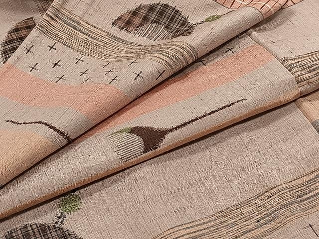 平和屋着物▽上質な紬　単衣　器物文　正絹　逸品　CAAX2486xi