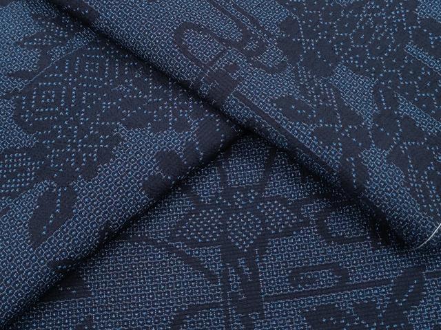 平和屋着物●本塩沢　110亀甲　エ霞草花文　正絹　逸品　CAAX3042th