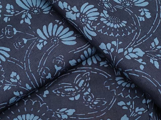 平和屋着物●上質な小紋　紬地　型染め　花蝶文　正絹　逸品　CAAX3055th