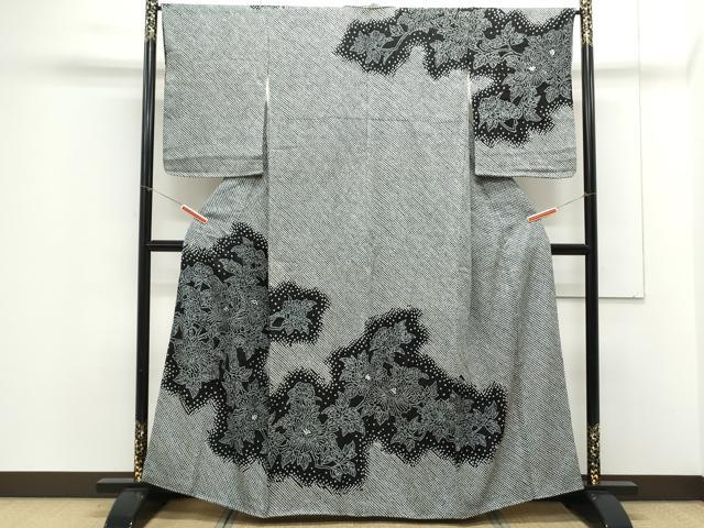 平和屋着物●訪問着　総絞り　草花文　黒地　正絹　逸品　CAAX3061th