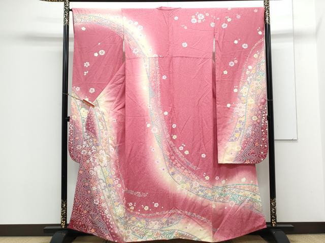 平和屋着物●豪華振袖　舞花文　暈し染め　銀通し地　正絹　逸品　CAAX3089th