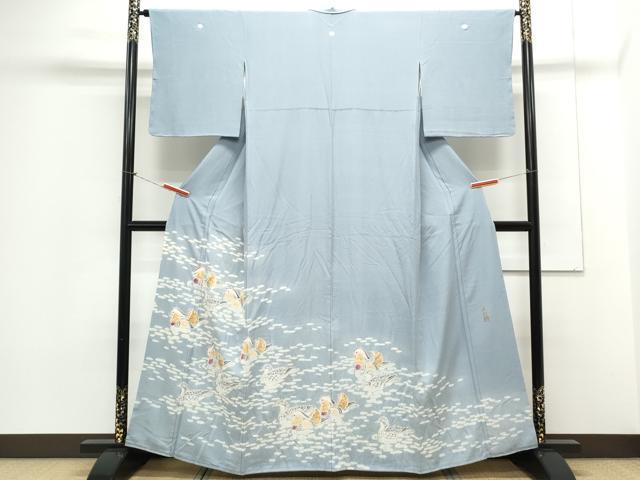 平和屋着物●京都府指定無形文化財　染色作家　小倉建亮の弟子　市瀬史郎　訪問着　絞り　流水鴛鴦文　正絹　逸品　CAAX3103th