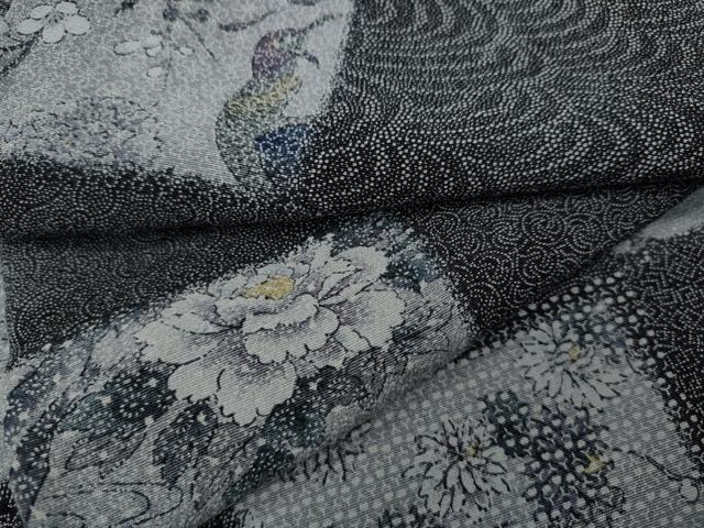 平和屋着物●上質な小紋　市松花鳥文　正絹　逸品　CAAX4416ut