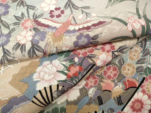 平和屋着物●上質な小紋　扇面花鳥文　金彩　正絹　逸品　CAAX4419ut