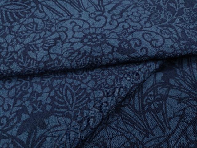 平和屋着物●上質な小紋　本藍　型絵染　更紗花唐草文　正絹　逸品　未使用　CAAX4425ut