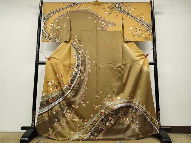 平和屋着物●訪問着　流線檜扇花文　金彩　正絹　逸品　CAAX4435ut