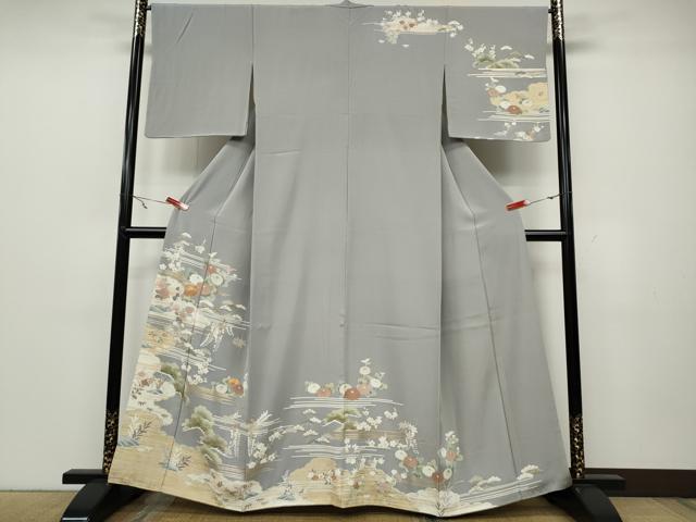 平和屋着物●訪問着　駒刺繍　雲取り草花文　金彩　正絹　逸品　CAAX4460ut
