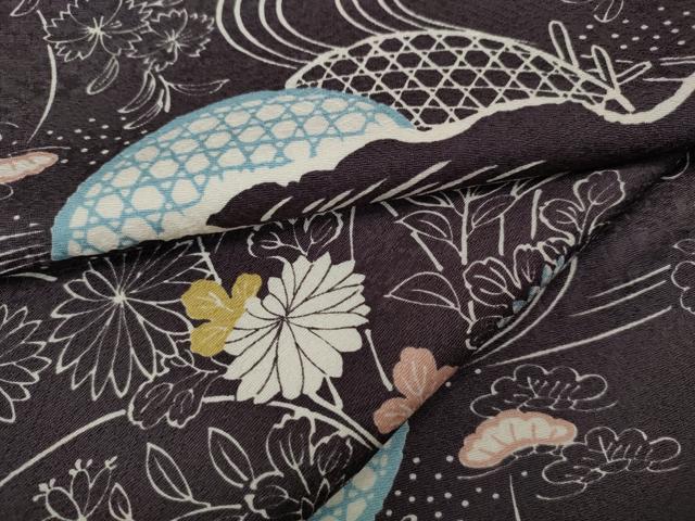 平和屋着物●上質な小紋　流水籬草花文　正絹　逸品　CAAX4466ut