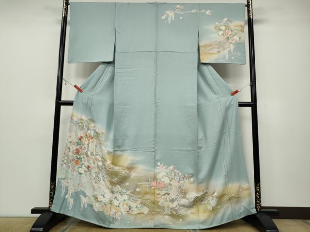 平和屋着物●訪問着　駒刺繍　御所車鴛鴦花文　暈し染め　金彩　正絹　逸品　CAAX4473ut