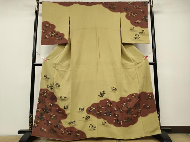 平和屋着物●ファッションデザイナー 花井幸子　訪問着　雲取り草花文　金彩　鬼しぼ縮緬　正絹　逸品　未使用　CAAX4491ut
