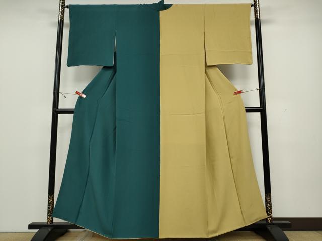 平和屋着物●上質な色無地　片身替わり　高麗納戸色×卵色　正絹　逸品　CAAX4508ut