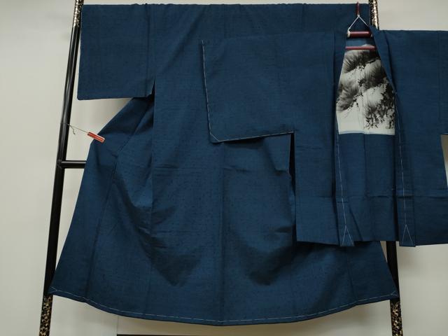 平和屋着物●男性　髭紬　アンサンブル　青藍色　正絹　逸品　未使用　CAAX4537ut