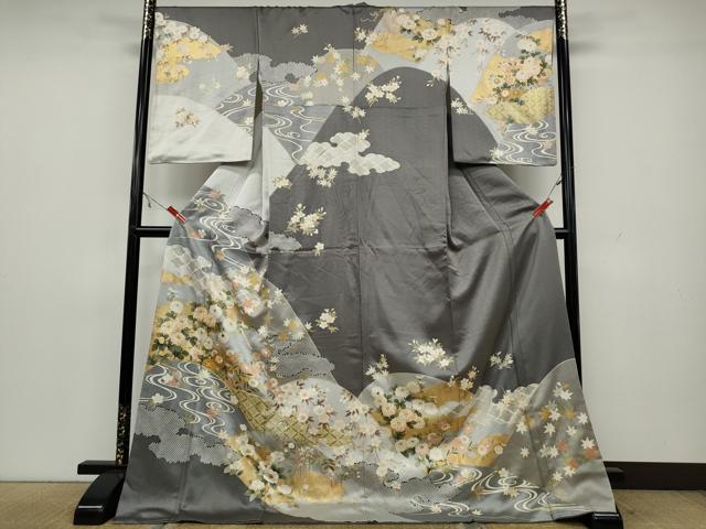 平和屋着物●訪問着　駒刺繍　草花文　金彩　大丸扱い　正絹　逸品　CAAX4608ut