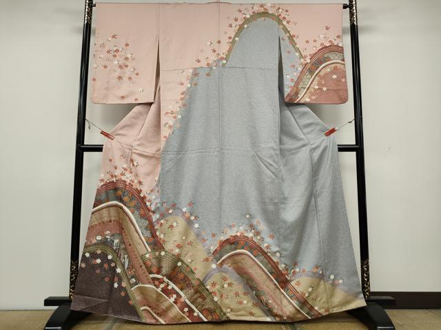 平和屋着物●訪問着　駒刺繍　吉祥草花文　金彩　正絹　逸品　CAAX4618ut