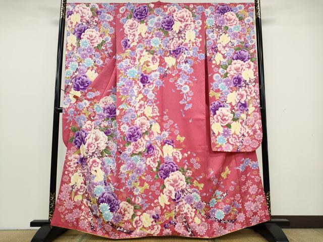 平和屋着物●豪華振袖　刺繍　舞花文　リボン　金糸　正絹　逸品　CAAX4635ut