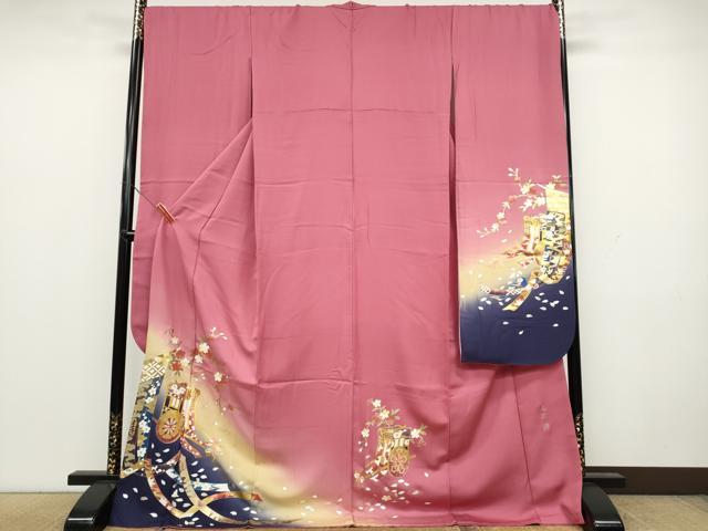 平和屋着物●金彩友禅　卓越技能者・名工・和田光正　振袖　御所車几帳花文　暈し染め　金銀彩　京都きもの友禅扱い　逸品　CAAX4653ut