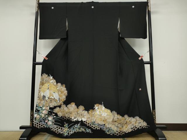 平和屋着物●豪華黒留袖　友禅　作家物　竹垣鶴草花文　ますいわ屋扱い　正絹　逸品　CAAX4665ut