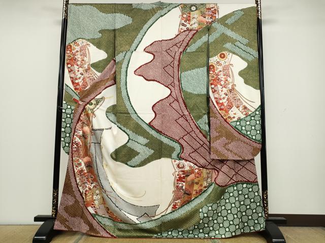 平和屋着物●豪華振袖　絞り　几帳草花文　金彩　正絹　逸品　CAAX4756ut