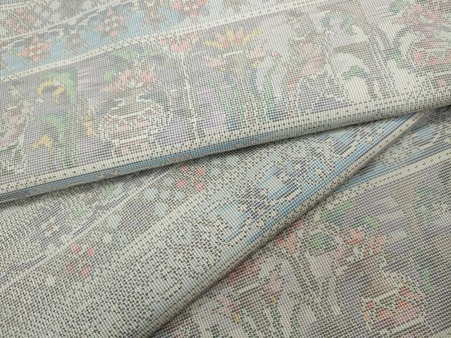 平和屋着物●本場大島紬　白大島　9マルキ　横段人物吉祥花文　正絹　逸品　CAAX4758ut