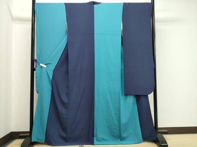 平和屋着物●豪華振袖　片身替わり　間道　新橋色　留紺色　正絹　逸品　CAAX5615gh