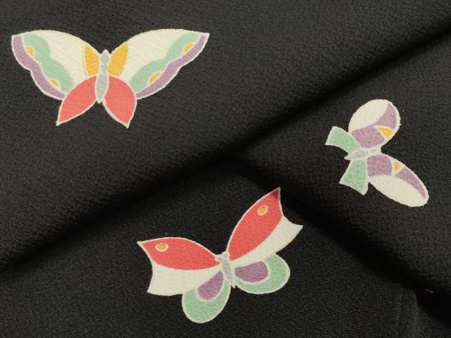 平和屋着物●上質な小紋　舞蝶文　黒地　正絹　逸品　CAAX5619gh