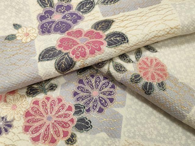 平和屋着物●上質な小紋　市松花唐草文　金銀彩　正絹　逸品　CAAX5621gh