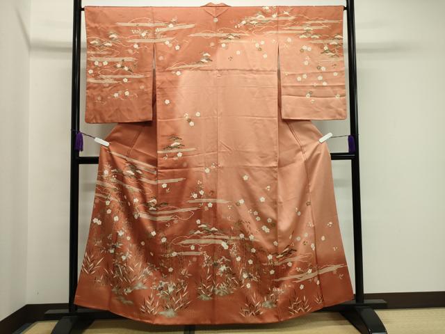 平和屋着物●訪問着　駒刺繍　雲重ね草花文　暈し染め　金彩　正絹　逸品　CAAX5625gh